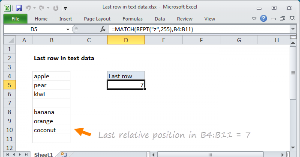 Last Row In Text Data Excel Formula Exceljet